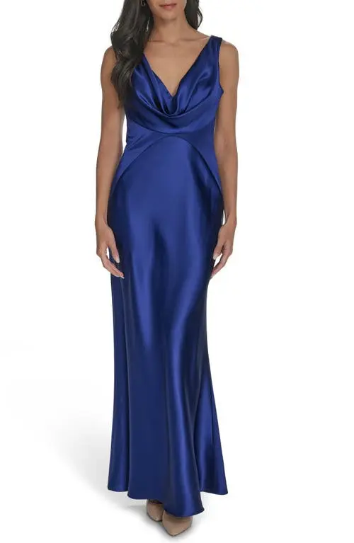 Vince Camuto Draped Neck Satin Gown