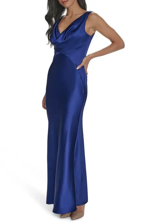 Vince Camuto Draped Neck Satin Gown