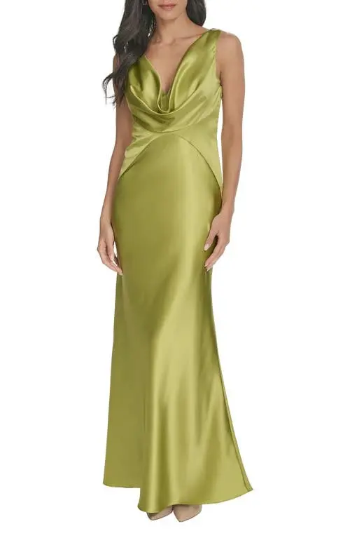 Vince Camuto Draped Neck Satin Gown - Pear