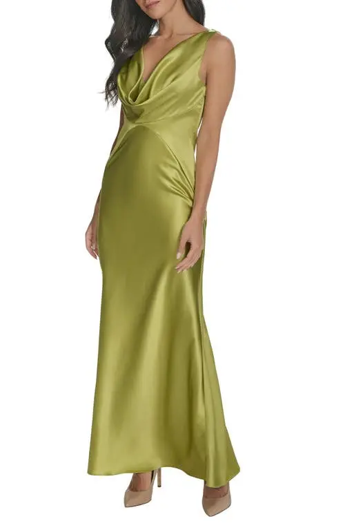 Vince Camuto Draped Neck Satin Gown - Pear