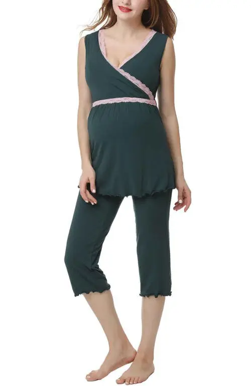 KIMI + KAI Penny Maternity/nursing Pajamas Set - Forest Green
