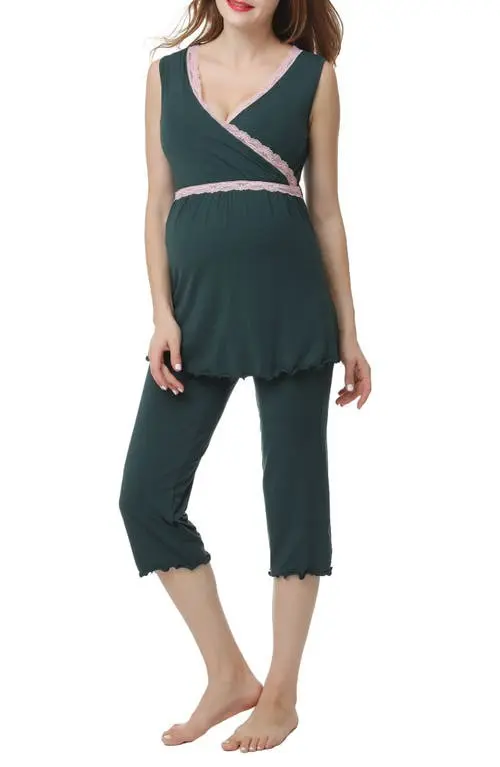 KIMI + KAI Penny Maternity/nursing Pajamas Set - Forest Green