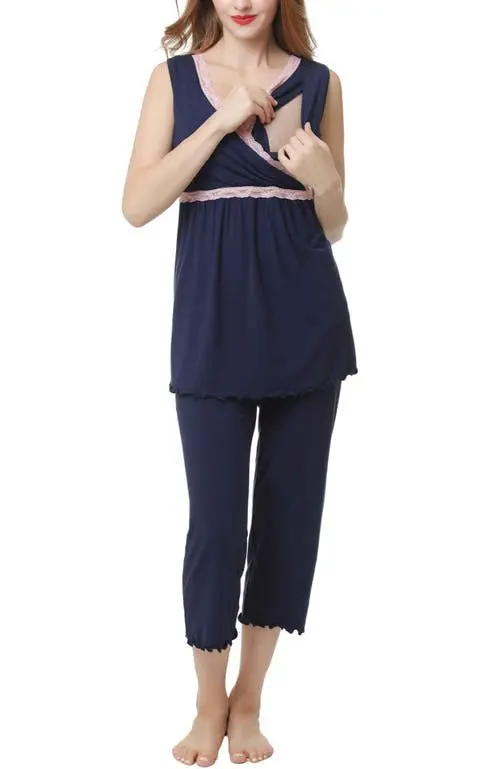KIMI + KAI Penny Maternity/nursing Pajamas Set - Navy
