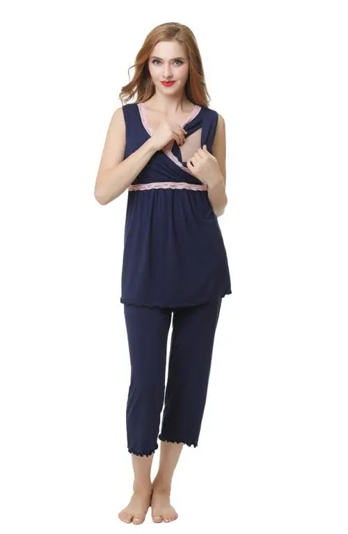 KIMI + KAI Penny Maternity/nursing Pajamas Set - Navy