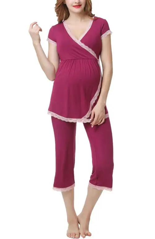 KIMI + KAI Cindy Maternity/nursing Pajamas Set - Deep Berry