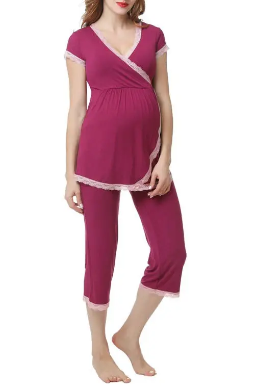 KIMI + KAI Cindy Maternity/nursing Pajamas Set - Deep Berry