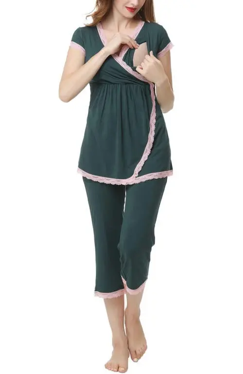 KIMI + KAI Cindy Maternity/nursing Pajamas Set - Forest Green
