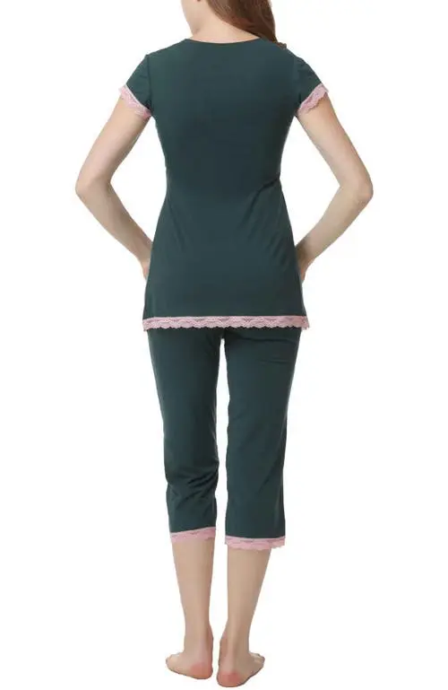 KIMI + KAI Cindy Maternity/nursing Pajamas Set - Forest Green