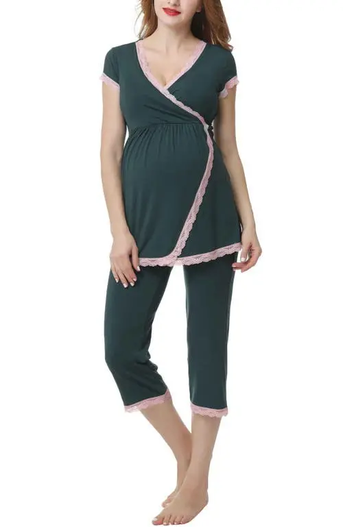 KIMI + KAI Cindy Maternity/nursing Pajamas Set - Forest Green