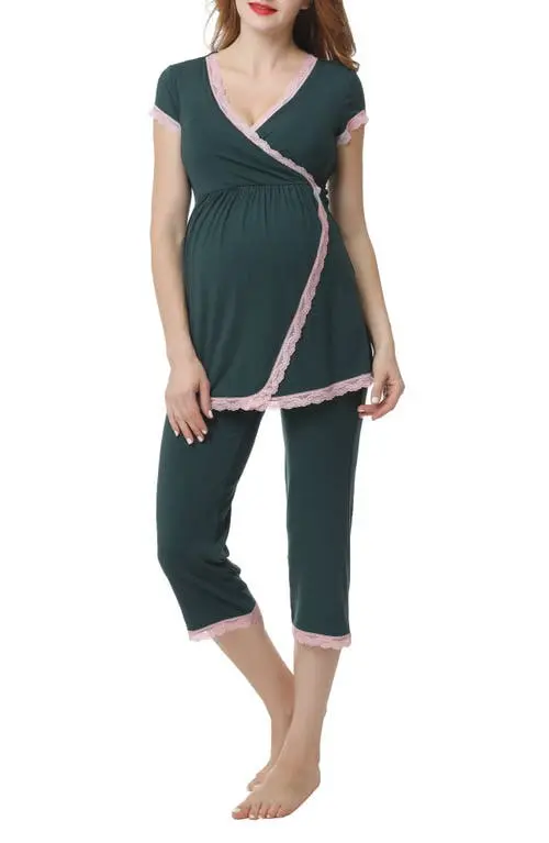 KIMI + KAI Cindy Maternity/nursing Pajamas Set - Forest Green