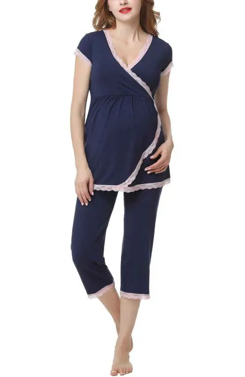 KIMI + KAI Cindy Maternity/nursing Pajamas Set - Navy