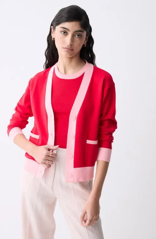 Deluc Déluc. Lisboa Contrast Trim Cardigan - Red With Pink Details