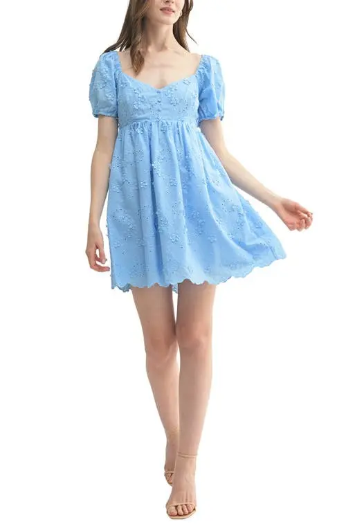 ALL IN FAVOR Floral Appliqué Puff Sleeve Minidress