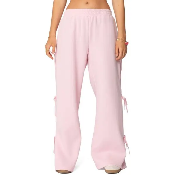 EDIKTED Claudette Bow Wide Leg Sweatpants - Pink
