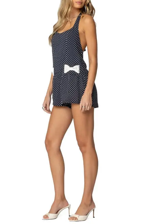 EDIKTED Lena Bow Polka Dot Halter Romper