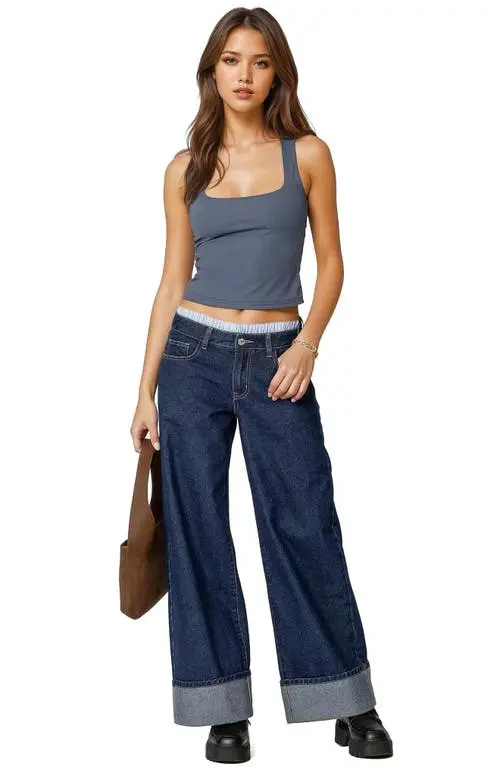 EDIKTED Essy Square Neck Tank - Navy