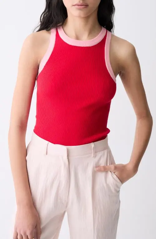 Deluc Déluc. Lisboa Contrast Trim Rib Sweater Tank - Red With Pink Details