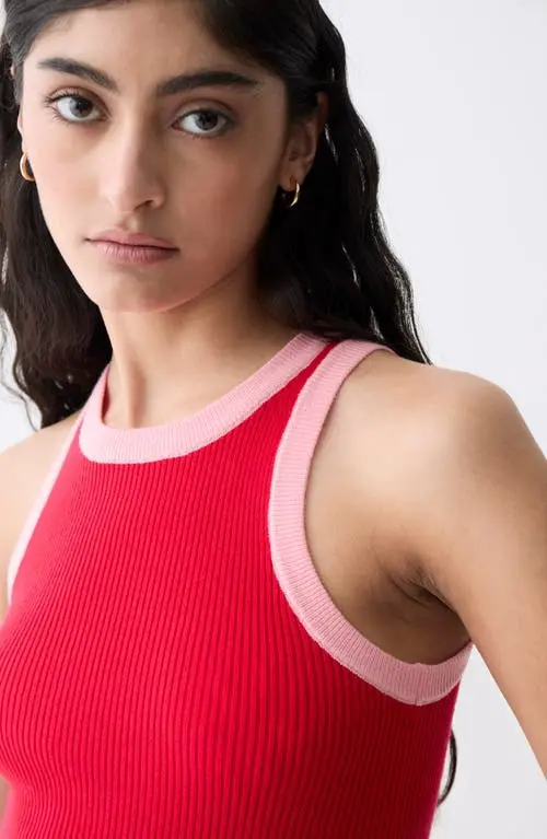 Deluc Déluc. Lisboa Contrast Trim Rib Sweater Tank - Red With Pink Details