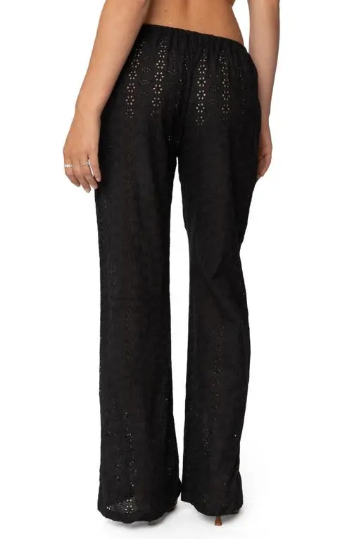 EDIKTED Eyelet Cotton Drawstring Pants - Black