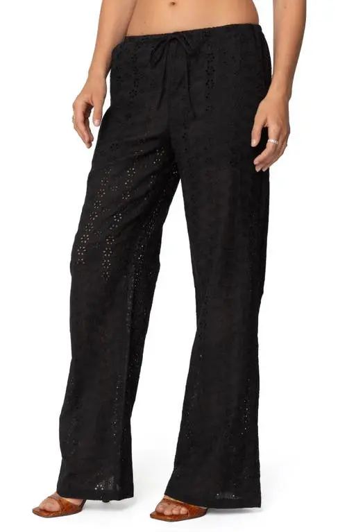 EDIKTED Eyelet Cotton Drawstring Pants - Black