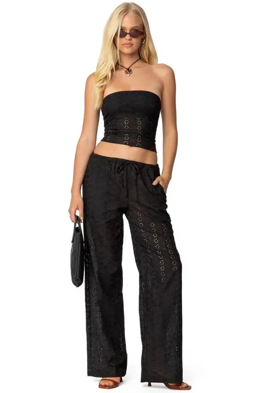 EDIKTED Eyelet Cotton Drawstring Pants - Black
