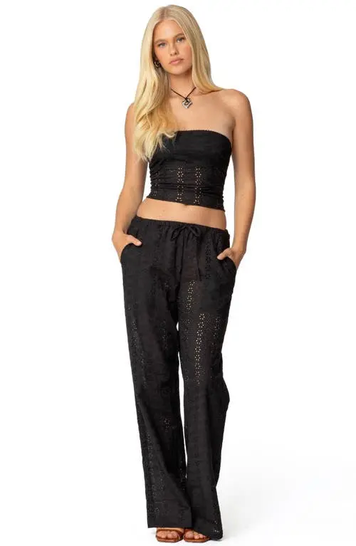 EDIKTED Eyelet Cotton Drawstring Pants - Black