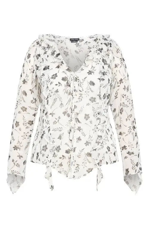 City Chic Floral Ruffle Top - Aria Mono