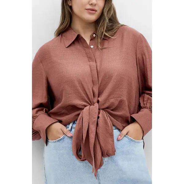 City Chic Rosabella Satin Shirt - Roseberry