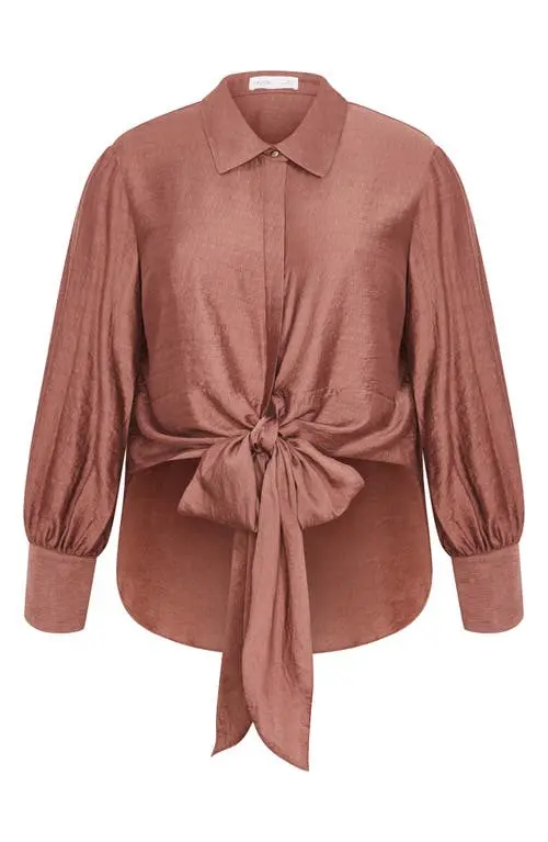 City Chic Rosabella Satin Shirt - Roseberry