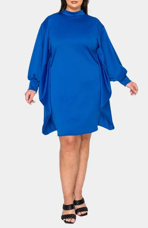 L I V D Alivera Cocoon Mock Neck Satin Minidress - Royal