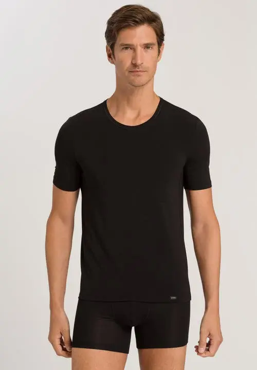 Hanro Natural Function Tencel™ And Cotton Fitted Crew Neck T-shirt - Deep Black