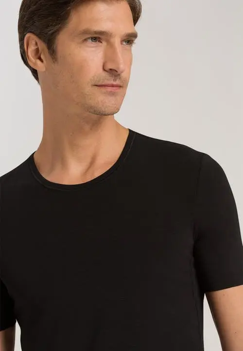 Hanro Natural Function Tencel™ And Cotton Fitted Crew Neck T-shirt - Deep Black