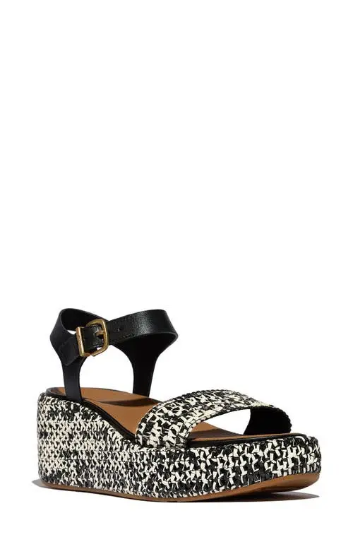 Fitflop Woven Ankle Strap Wedge Sandal - Black/ Ivory Mix