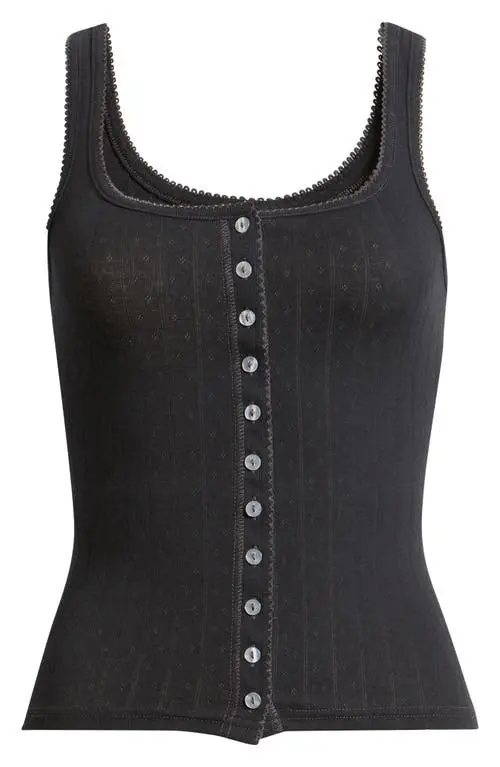 Free People Pointelle Button-up Tank - Black
