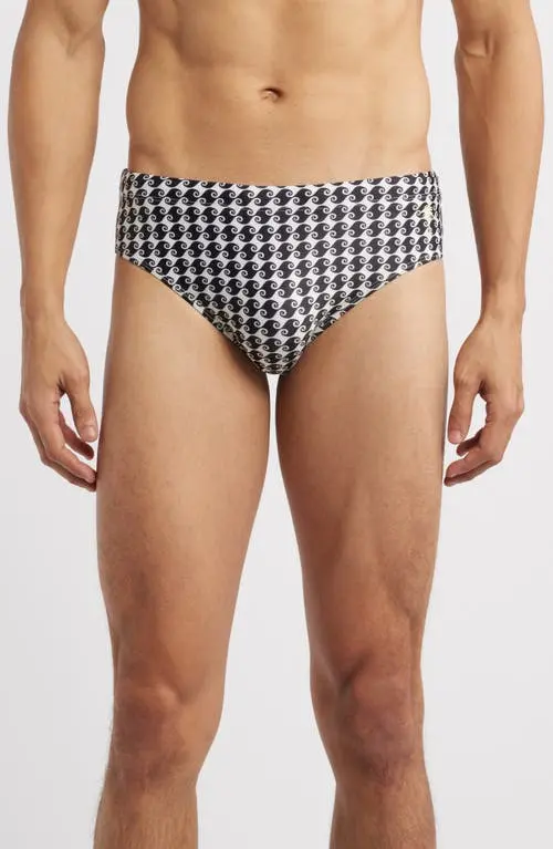 BOARDIES Sea Hound Wave Print Swim Briefs - Black/ Cream