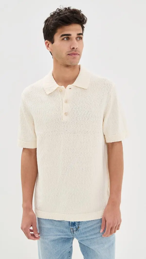 Nn07 Randy Boucle Knit Polo - Ecru