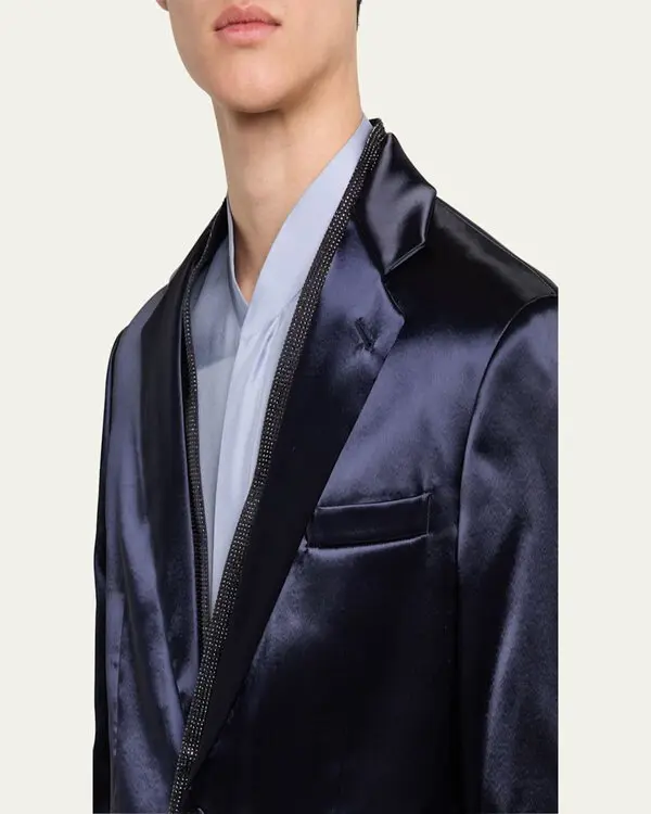 Giorgio Armani Soho Rhinestone-trim Tuxedo Jacket - Blue Navy