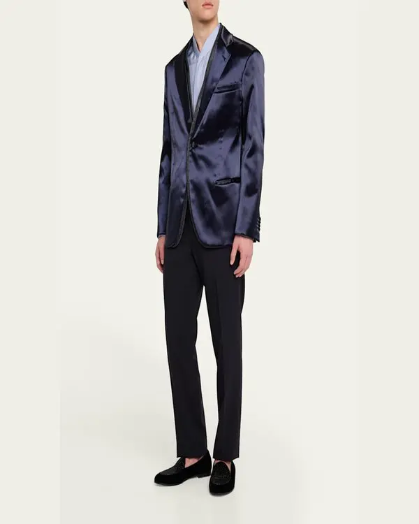 Giorgio Armani Soho Rhinestone-trim Tuxedo Jacket - Blue Navy
