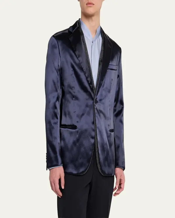 Giorgio Armani Soho Rhinestone-trim Tuxedo Jacket - Blue Navy