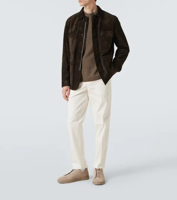 Zegna Triple Stitch Suede Slip-on Sneakers - Beige