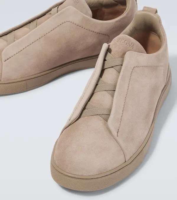 Zegna Triple Stitch Suede Slip-on Sneakers - Beige