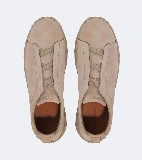Zegna Triple Stitch Suede Slip-on Sneakers - Beige