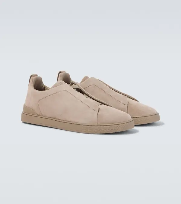 Zegna Triple Stitch Suede Slip-on Sneakers - Beige