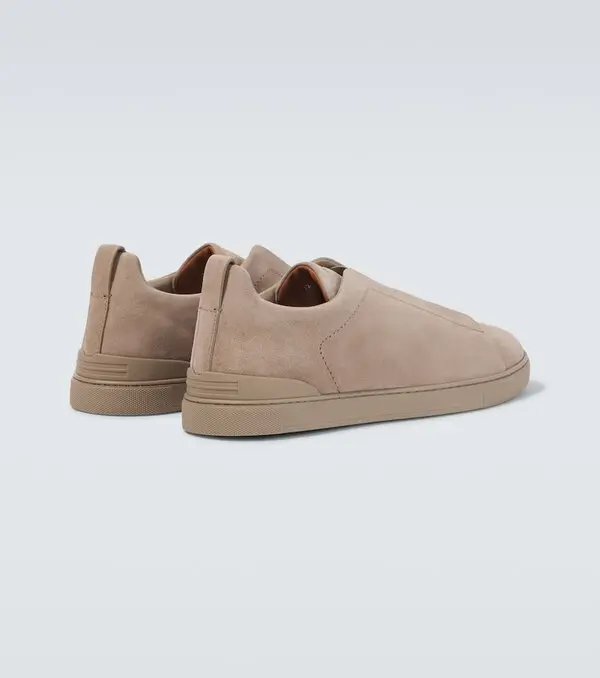 Zegna Triple Stitch Suede Slip-on Sneakers - Beige