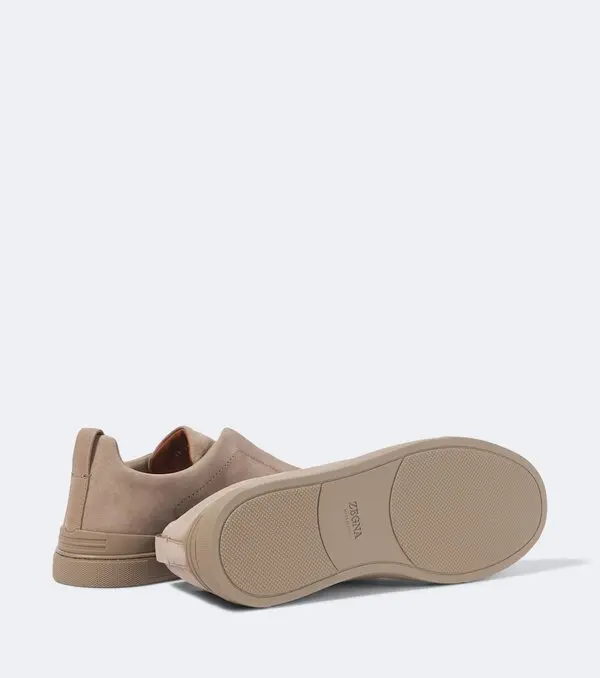 Zegna Triple Stitch Suede Slip-on Sneakers - Beige