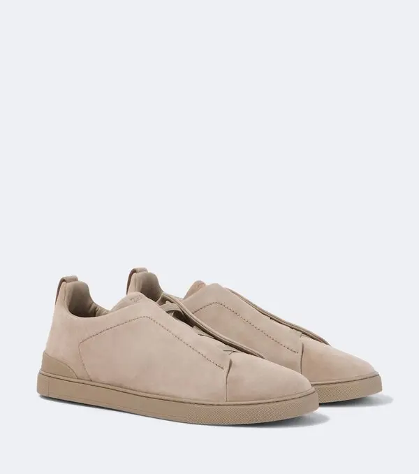 Zegna Triple Stitch Suede Sneakers - Beige