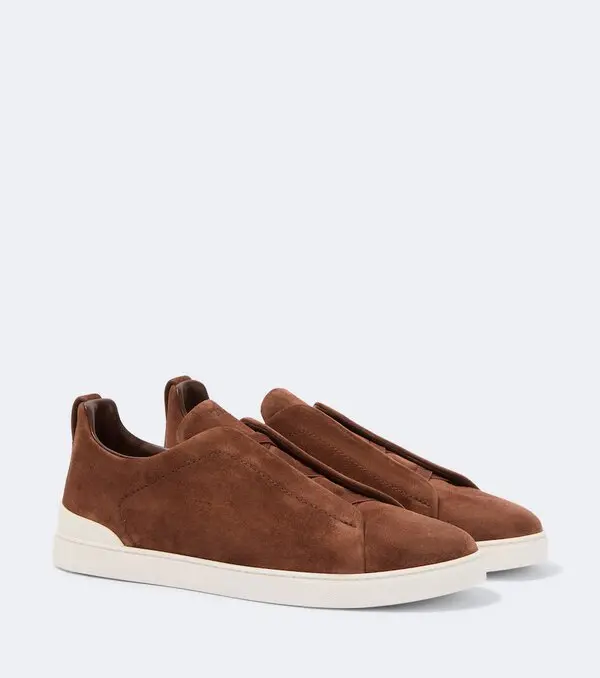 Zegna Triple Stitch Suede Slip-on Sneakers - Brown