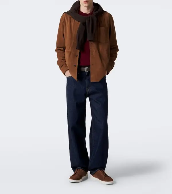 Zegna Triple Stitch Suede Slip-on Sneakers - Brown