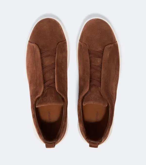Zegna Triple Stitch Suede Slip-on Sneakers - Brown