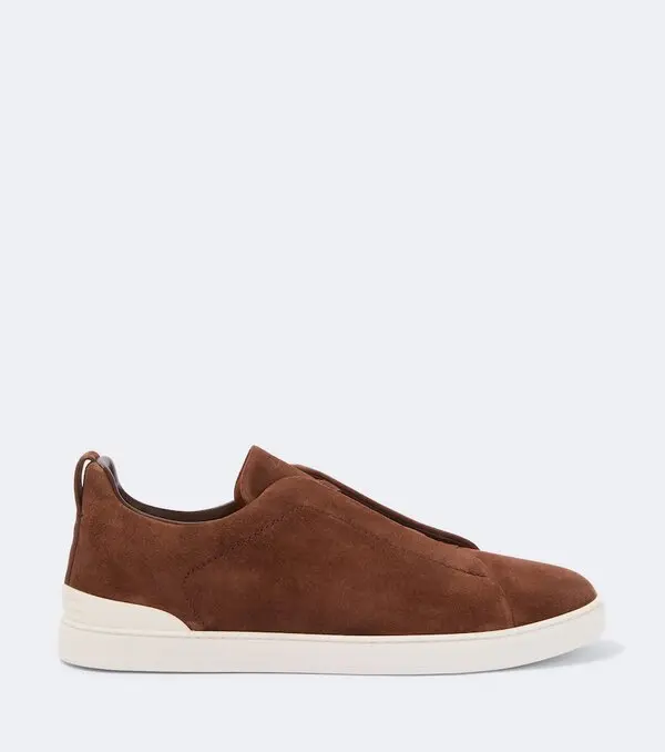 Zegna Triple Stitch Suede Slip-on Sneakers - Brown